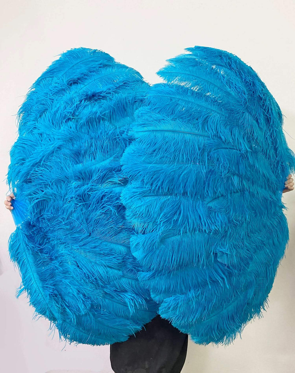 Turquoise Triple layers ostrich Feather Fan 35