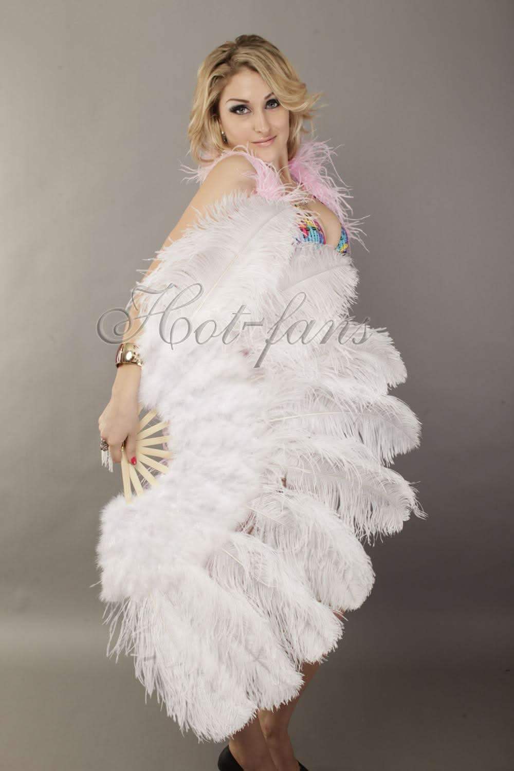 White Marabou Ostrich Feather fan 24"x 43" – hot fans