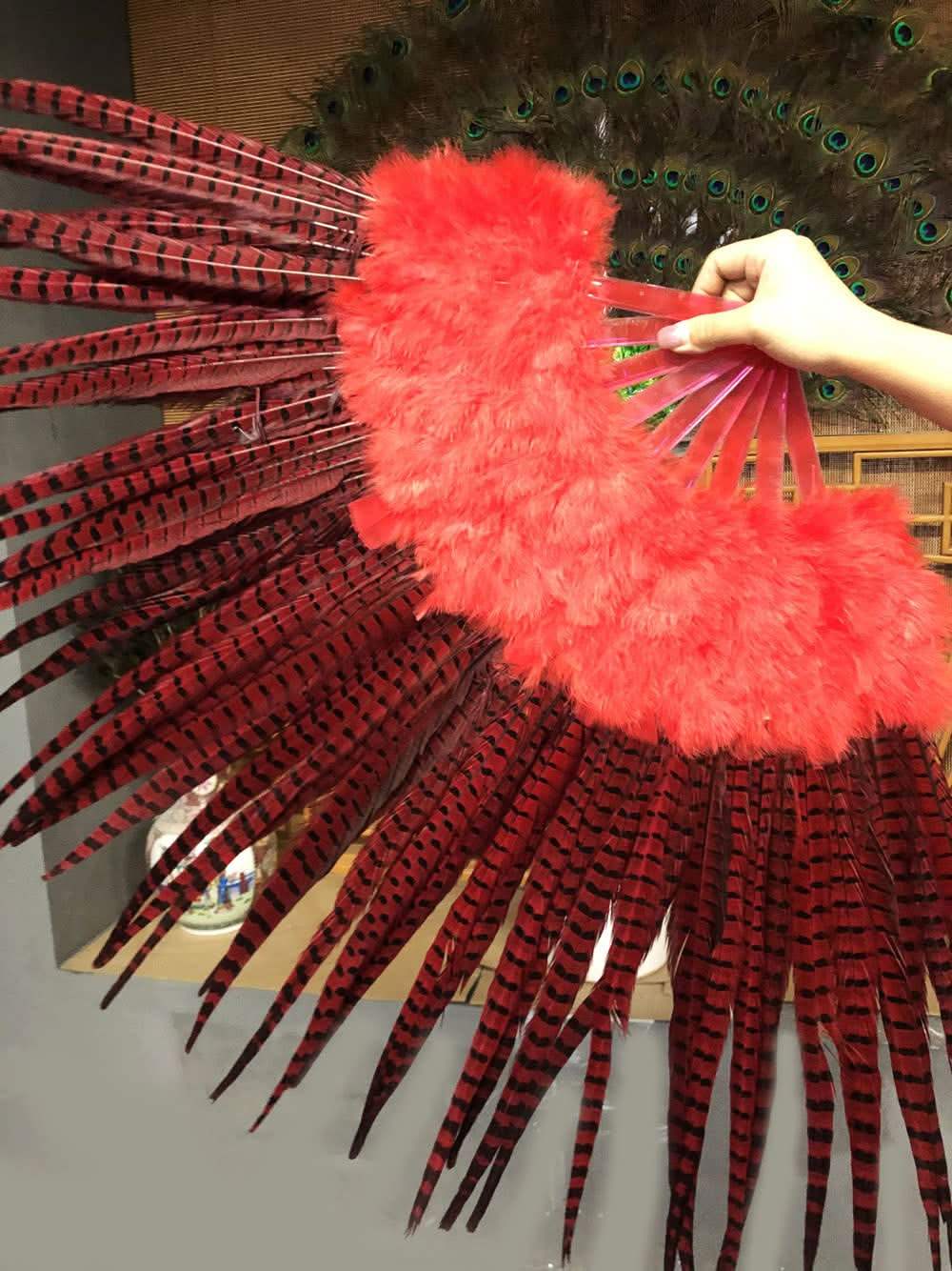 Red Marabou & Pheasant Feather Fan – hot fans
