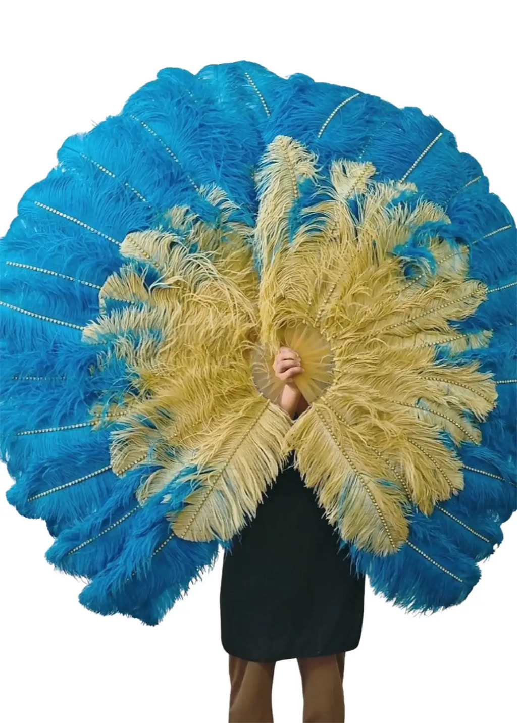 Mix color TURQUOISE / WHEAT Triple layers Ostrich Feather Fan 35"x 63 ...