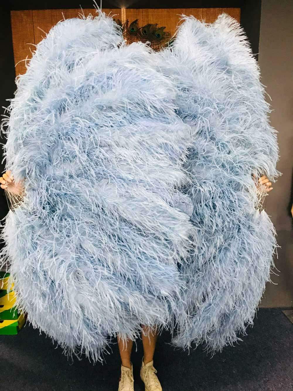 baby blue 4 layers ostrich Feather Fan 35"x 67" – hot fans