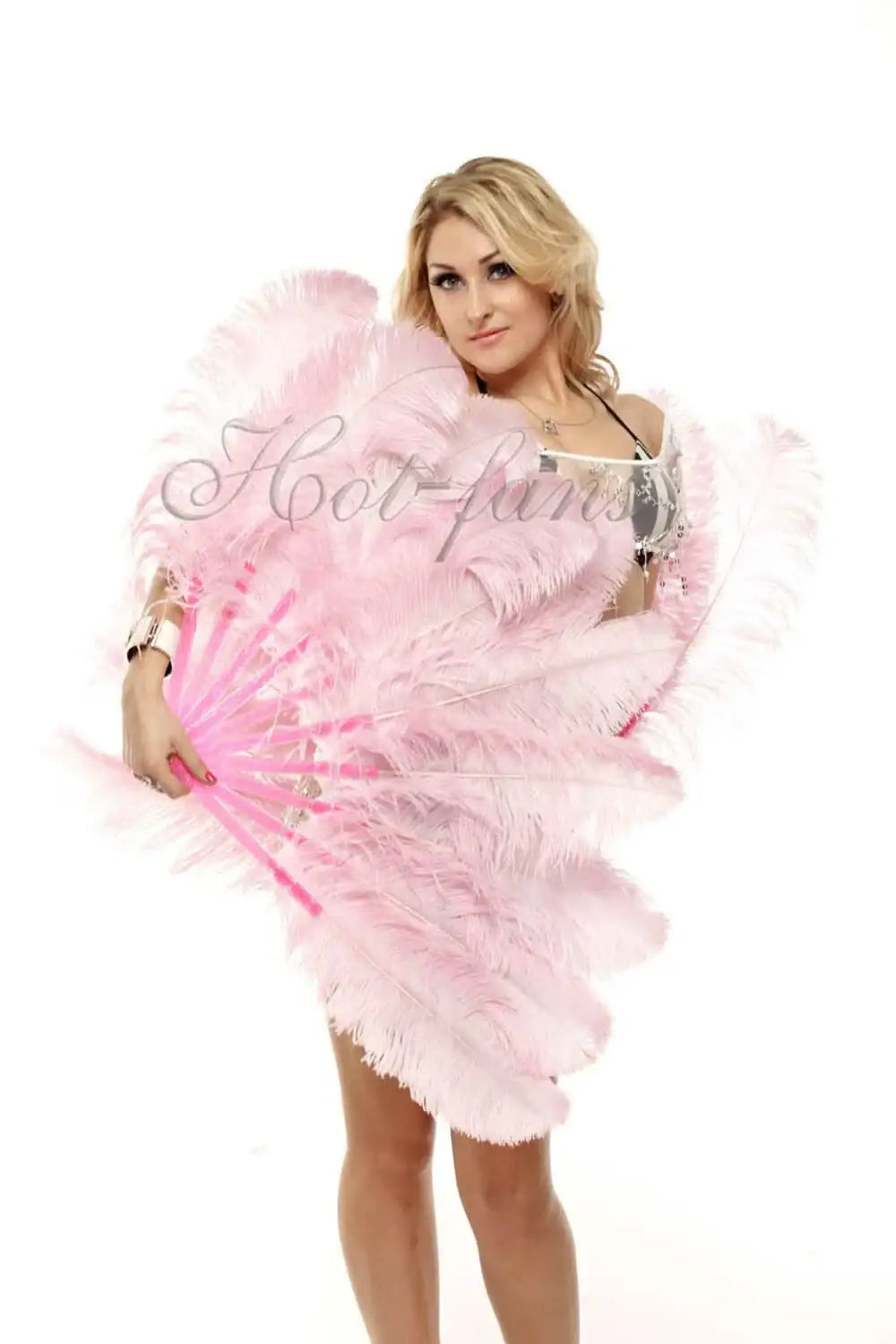 A pair Light pink Single layer Feather fan 24